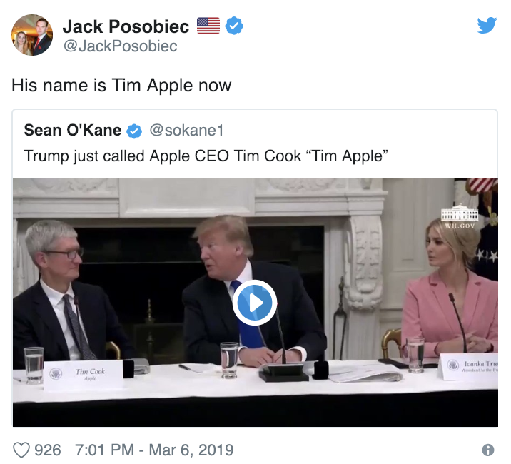 Trump Calls Apple CEO Tim Cook ‘Tim Apple’ – Chicks On The Right